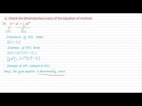 XI Lesson 9 Checking the dimensional consistency of equations - YouTube