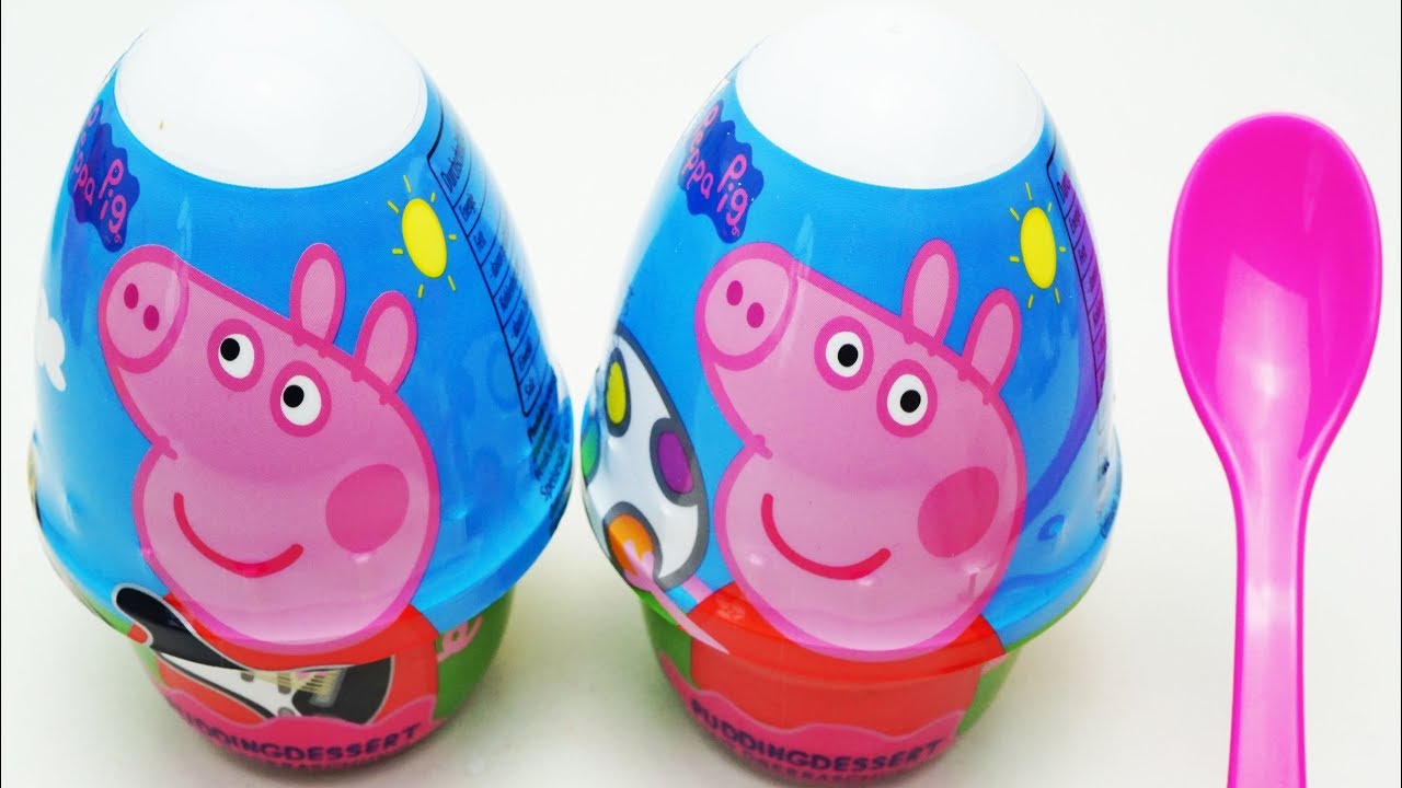 Peppa Pig Surprise Eggs Kinder Surprise Pudding Slime Super Daddy Pig ...