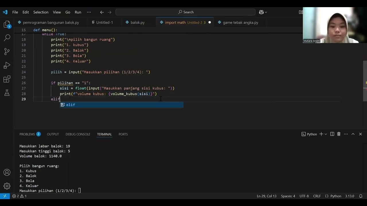 Operasi matematika bangun ruang menggunakan bahasa python - YouTube