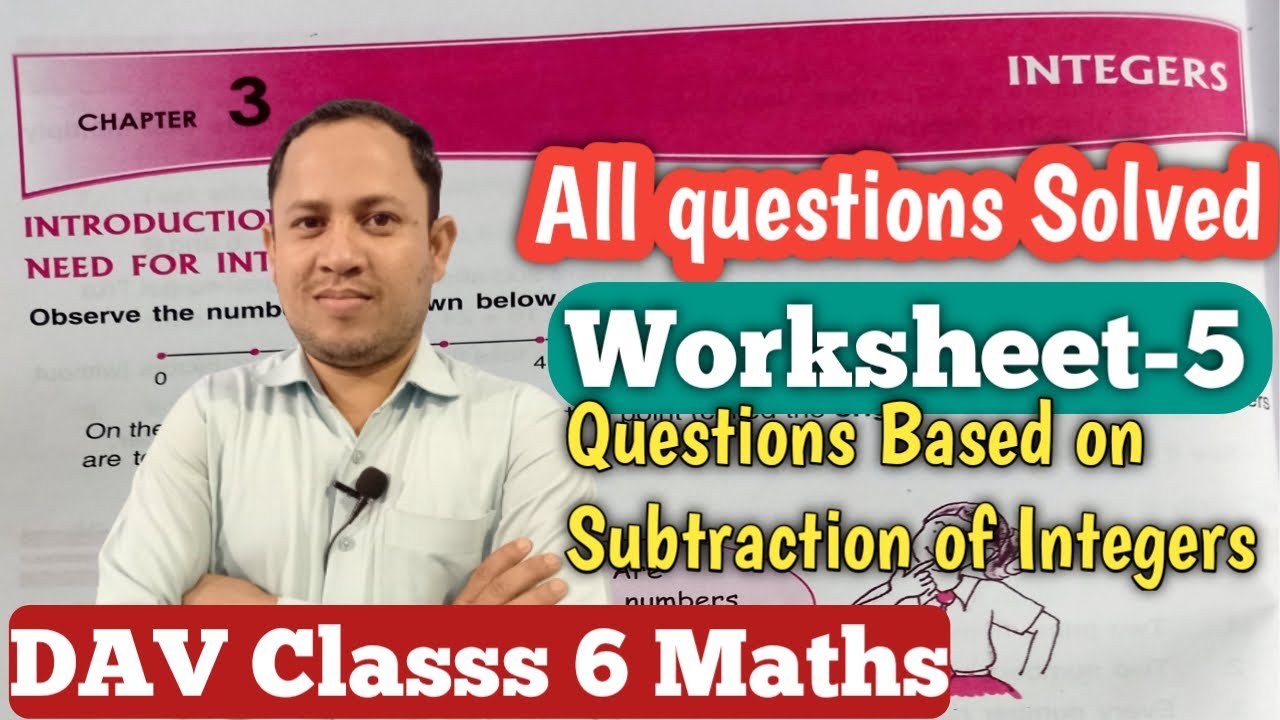 DAV Maths class 6 chapter 3 Integers worksheet 5 all questions | Maths ...
