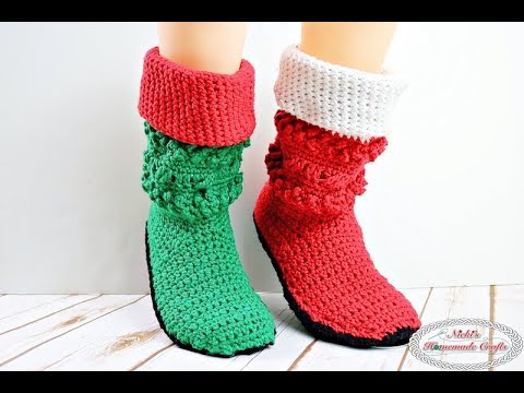 Adult Christmas Santa and Elf Booties - Crochet Along - Part 1 - YouTube
