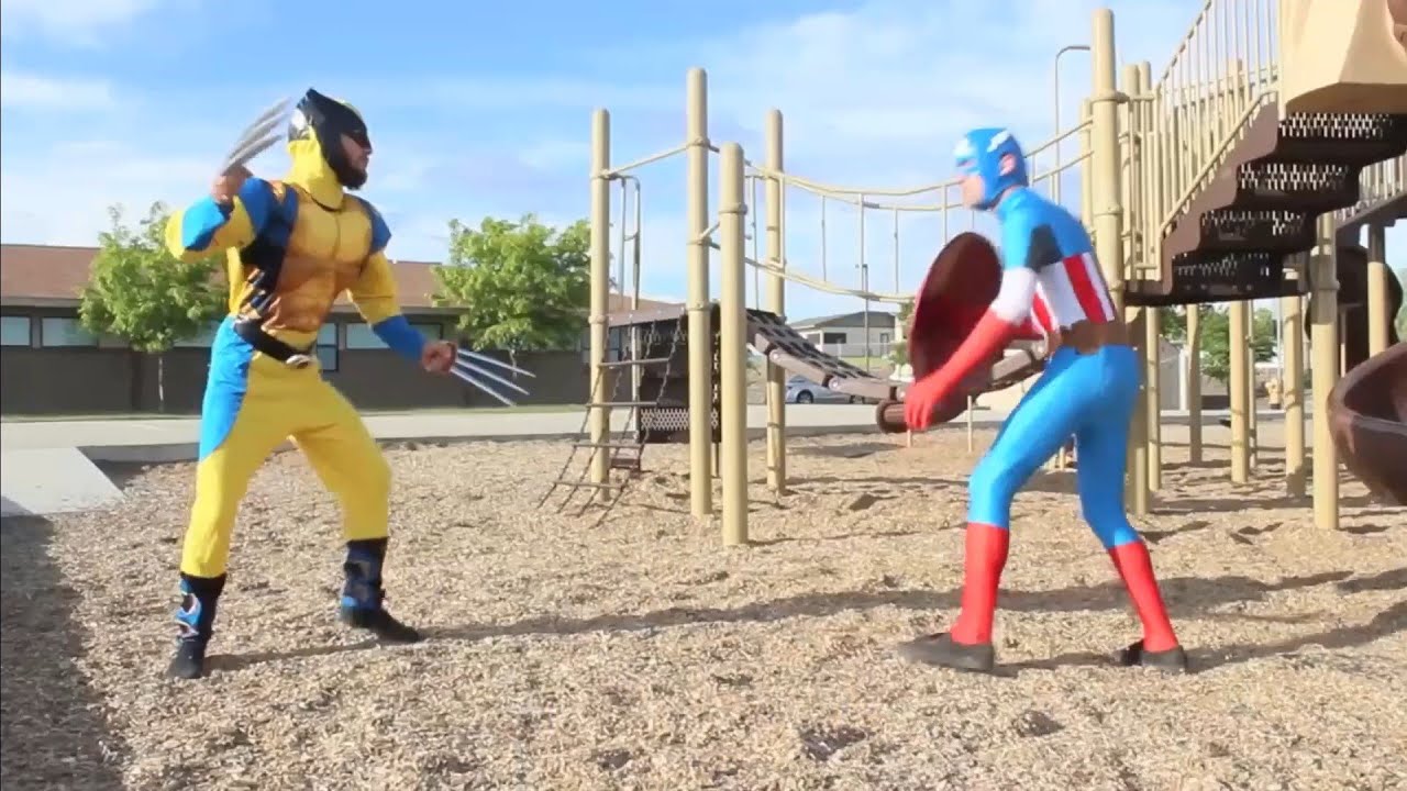 Wolverine vs Captain America In Real Life Superhero Battle! - YouTube