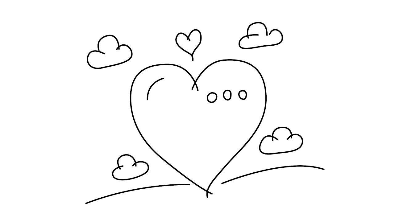 How to draw Floating Heart with Clouds step by step for beginners - YouTube