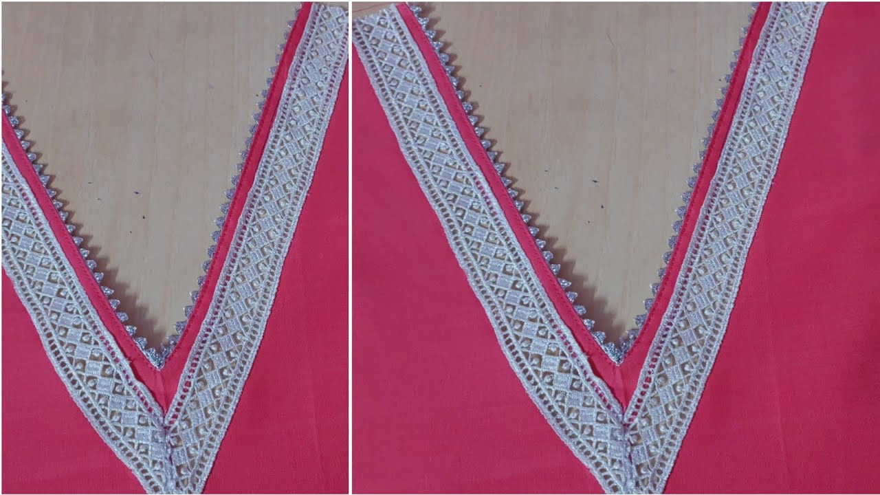 V-shape neck cutting and stitching with white lace/v shape neck #vneck ...