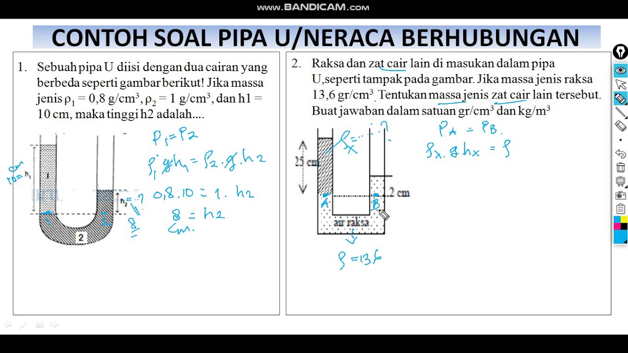SOAL DAN PEMBAHASAN PIPA U/NERACA BERHUBUNGAN//FLUIDA STATIS - YouTube