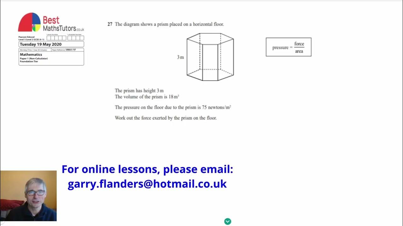 Volume Of A Prism Gcse Maths Edexcel Foundation Paper 1 May 2020
