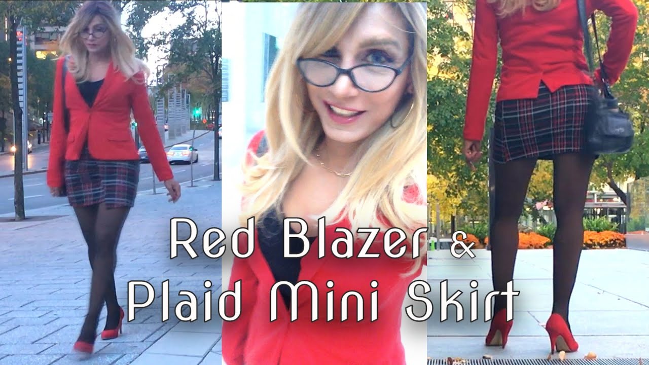 Sexy Secretary - Red Blazer & Plaid Mini Skirt - YouTube