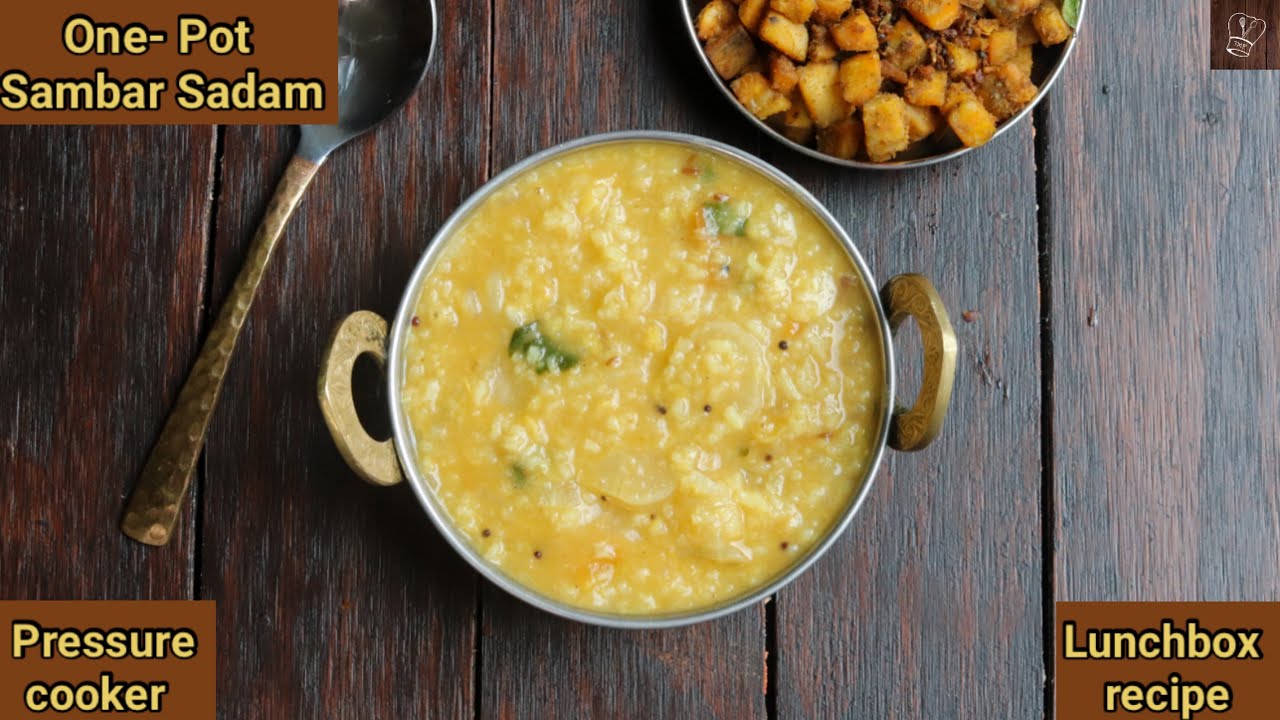 One pot Sambar Sadam recipe | pressure cooker Sambar rice | lunchbox ...