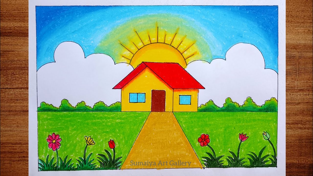 Gramer Prakitik Drisso Drawing | Village nature Drawing | Easy and ...