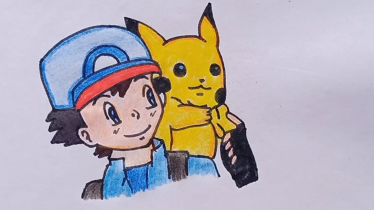 How to draw Pikachu with ash drawing /Pikachu drawing - YouTube