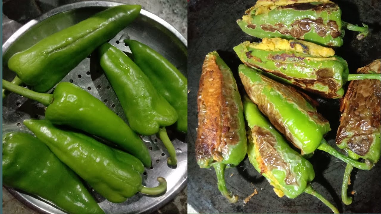 Bharli Dobli mirzchi | पीठ भरून मिरच्या तावावर | भरलेली शिमला मिरची ...