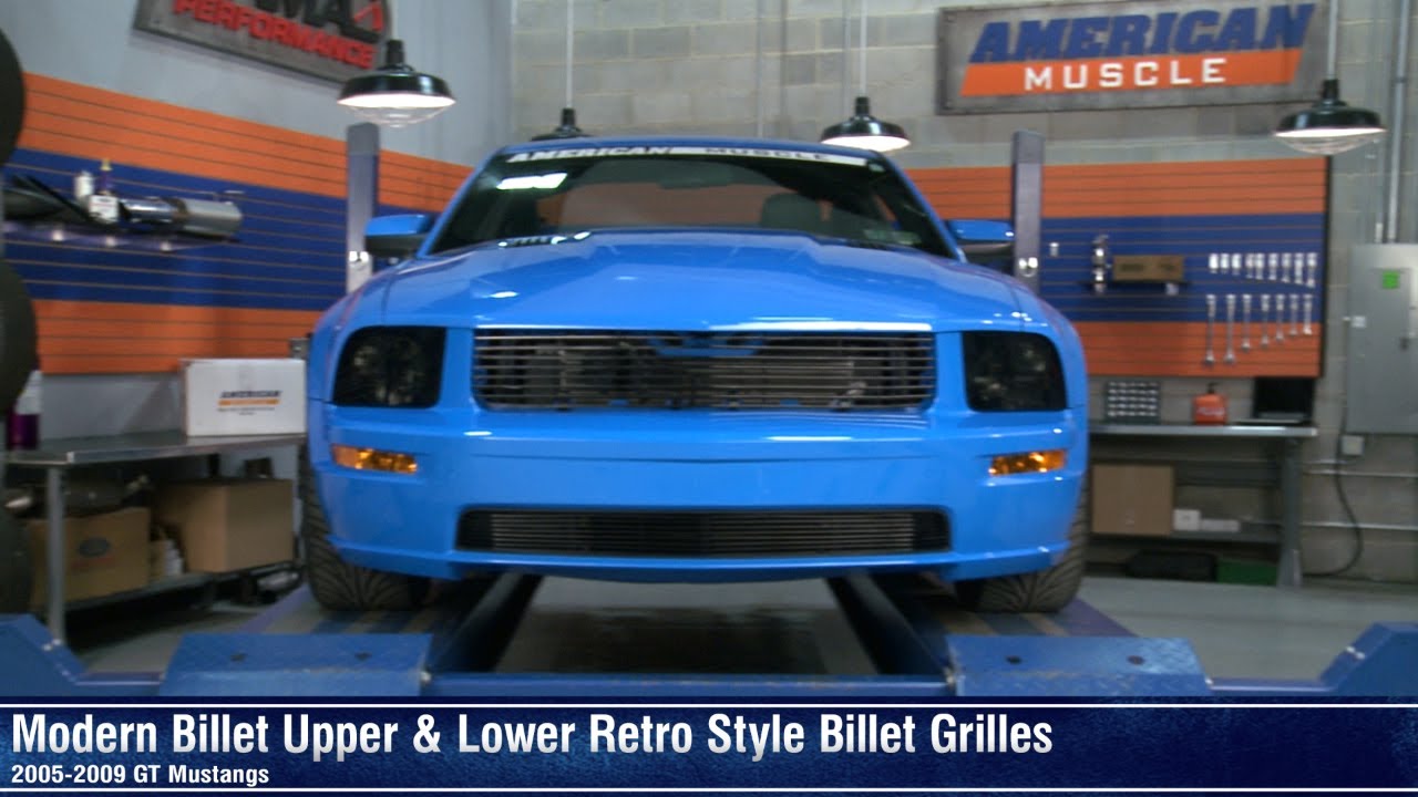 Mustang Black and Polished Retro Billet Grilles (05-09 GT) Review - YouTube