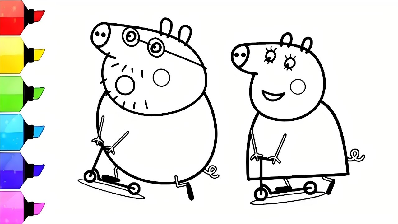 How to Coloring Daddy & Mummy Pig Easy Step by Step | Daddy Pig Drawing ...
