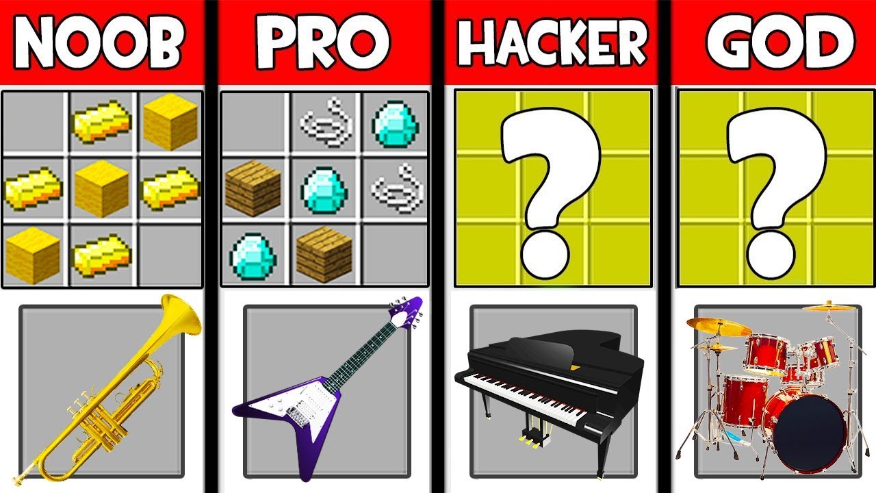 Minecraft Battle: MUSICAL INSTRUMENT CRAFTING ! NOOB vs PRO vs HACKER ...