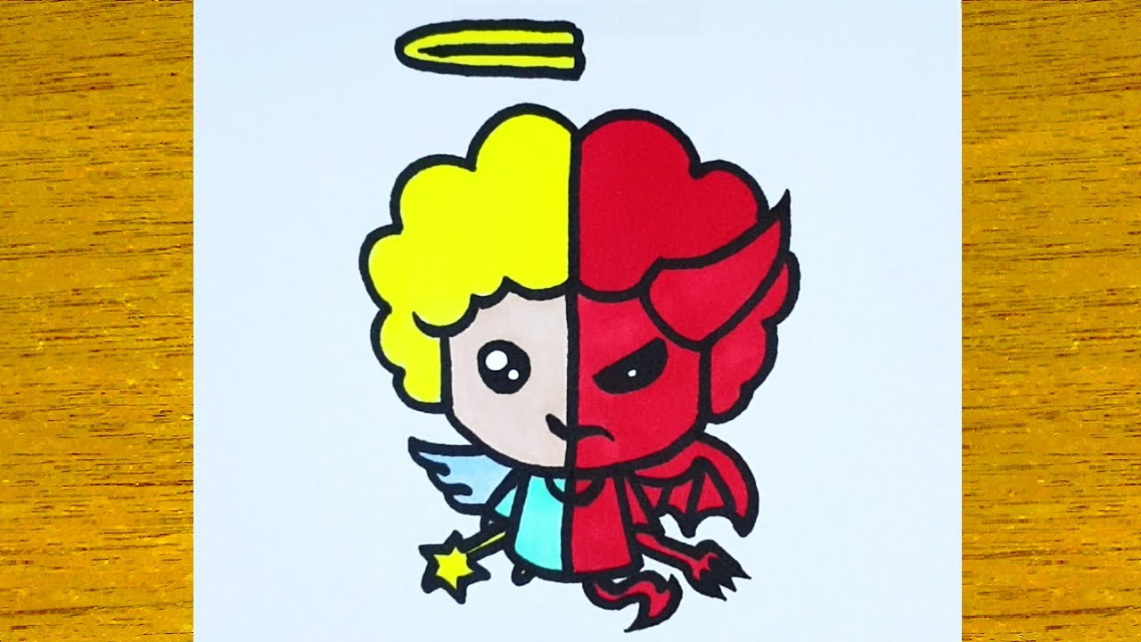 how to draw Angel and devil - step by step easy - YouTube
