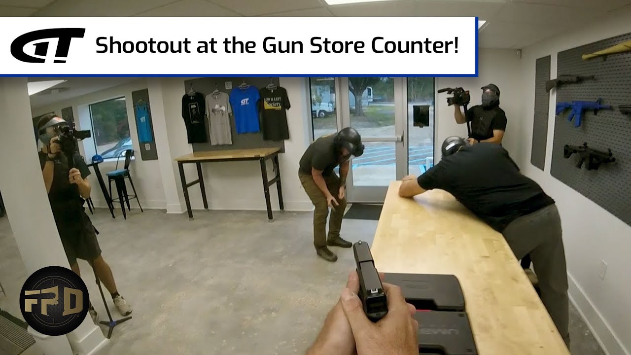 Shootout at the Gun Store Counter! | First Person Defender - YouTube