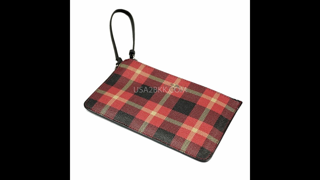 จำหน่ายกระเป๋า COACH SMALL WRISTLET IN RILEY PLAID COATED CANVAS (QB ...