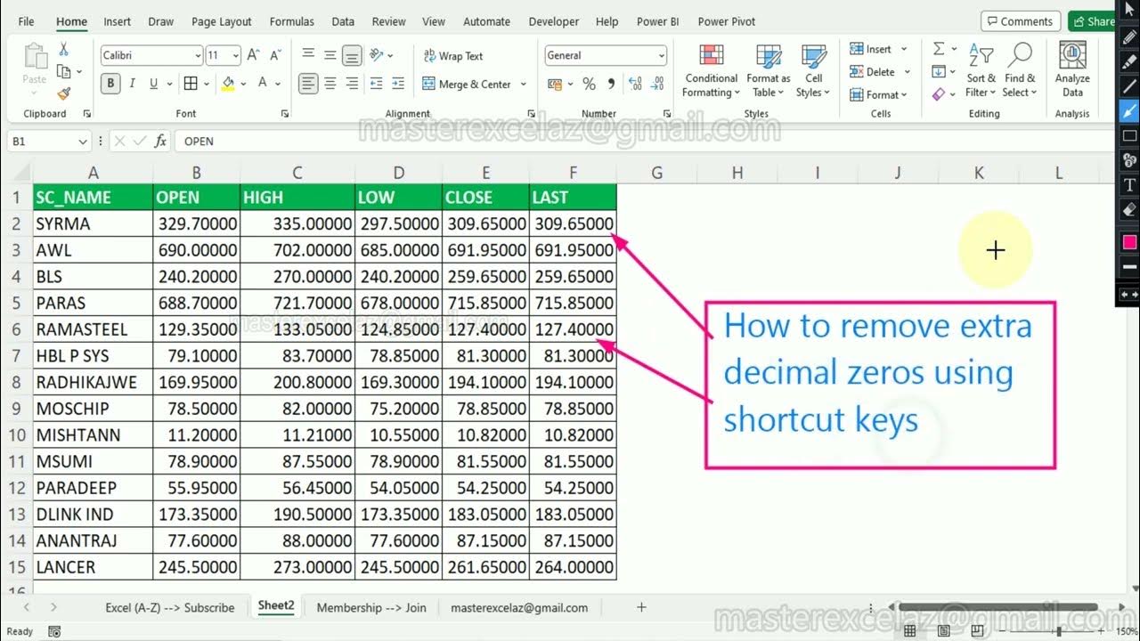 How to remove extra decimal zeros using shortcut key - MS excel Tips ...