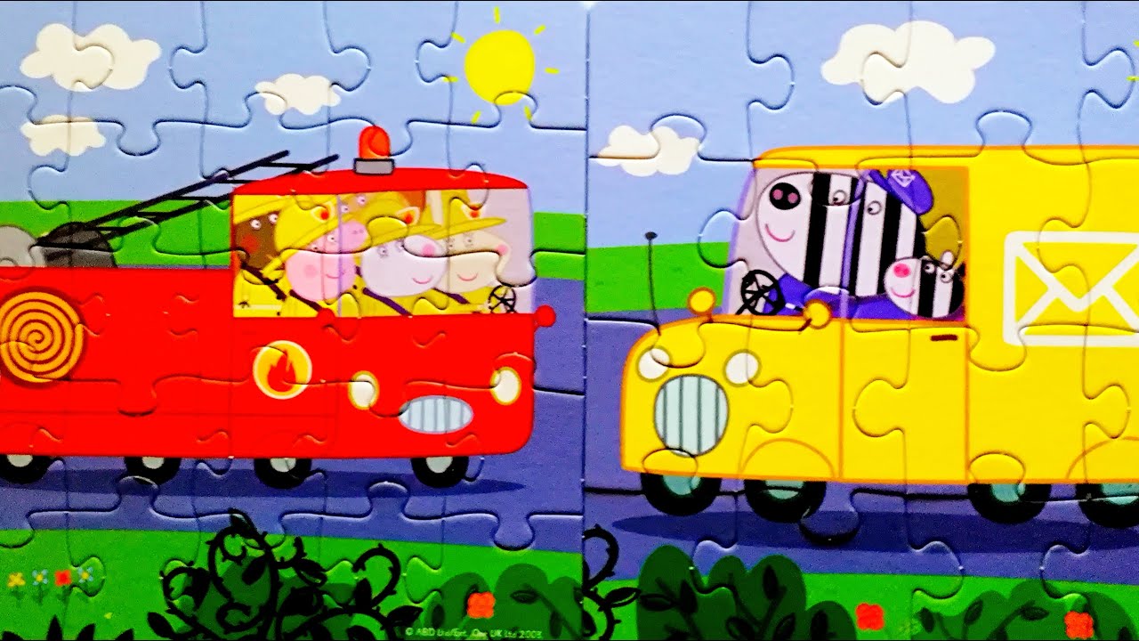 Peppa pig,motor transport and family friends.|Let's put the puzzle ...