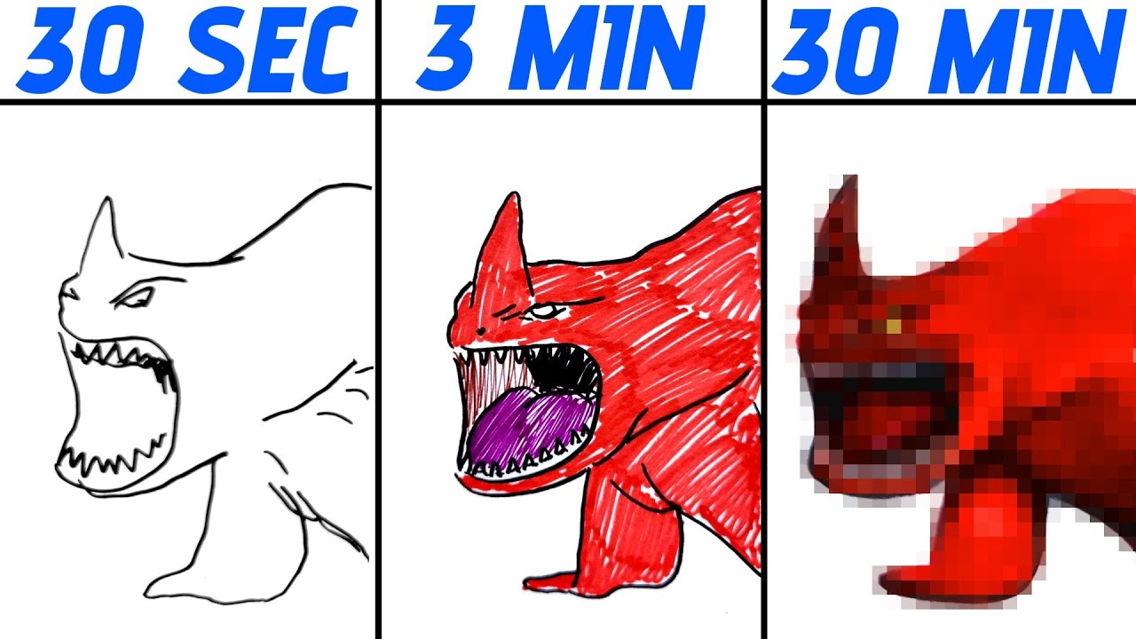Drawing The Red Bluster (The Sea Beast) in 30 Sec, 3 Min & 30 Min ...