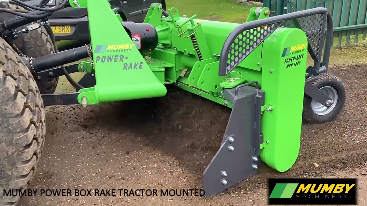 MUMBY Power Box Rake Tractor Mounted - YouTube