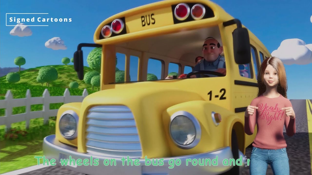 Wheels on the Bus | Signed Cartoons! Sign Language for kids | CoComelon ...