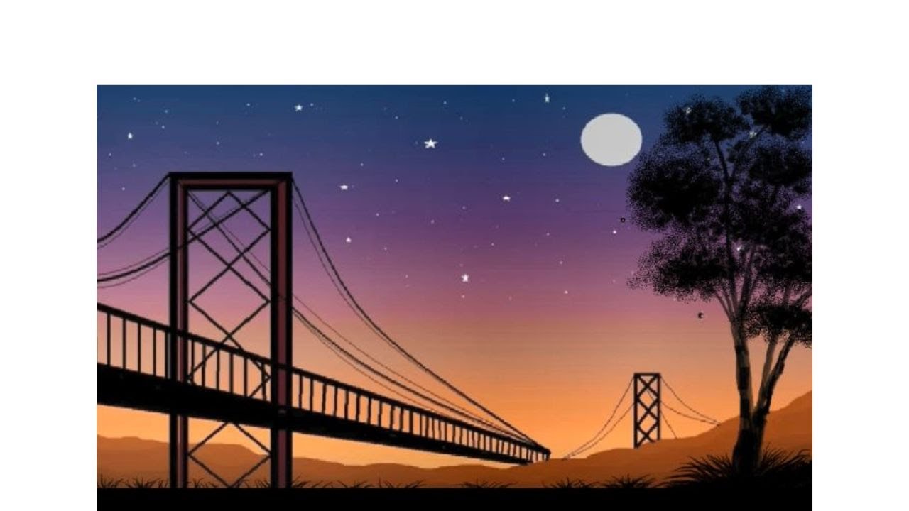 👉How to draw a broken bridge with MS paint,Ms Paint,Scenery drawing in ...