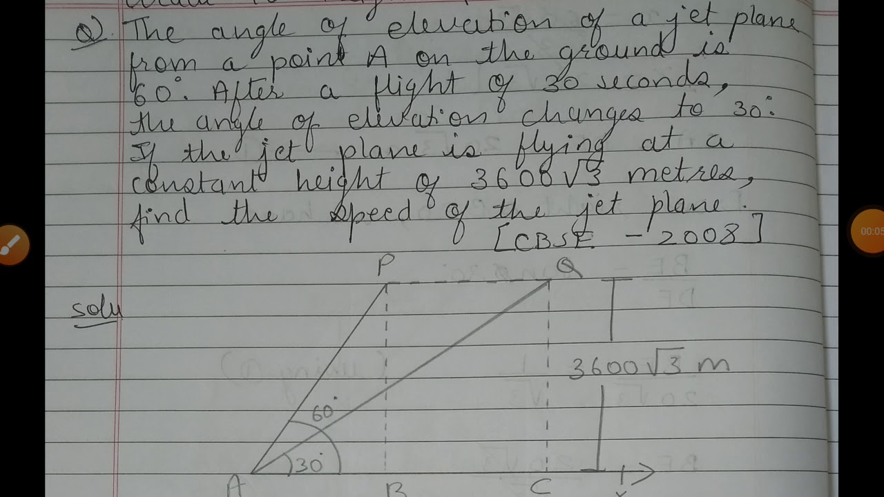G - 10 the angle of elevation of a jet plane from a point A on a ground ...