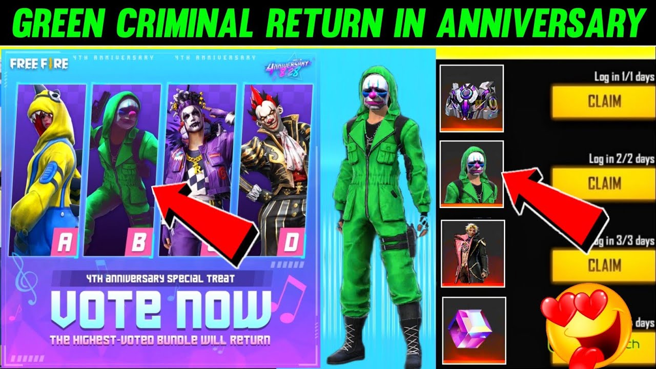 Green Criminal Bundle Return In 4th Anniversary Event | Free Fire 4th ...