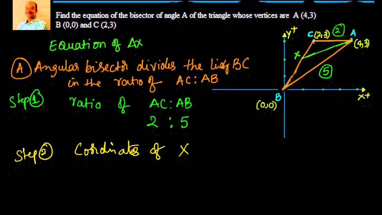 Equation of angular bisector of a triangle given coordinates of ...