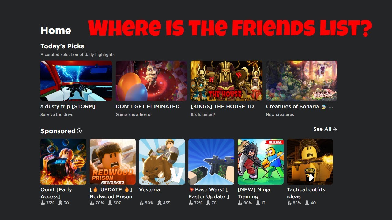 Roblox removed the Friends List off the Homepage... - YouTube
