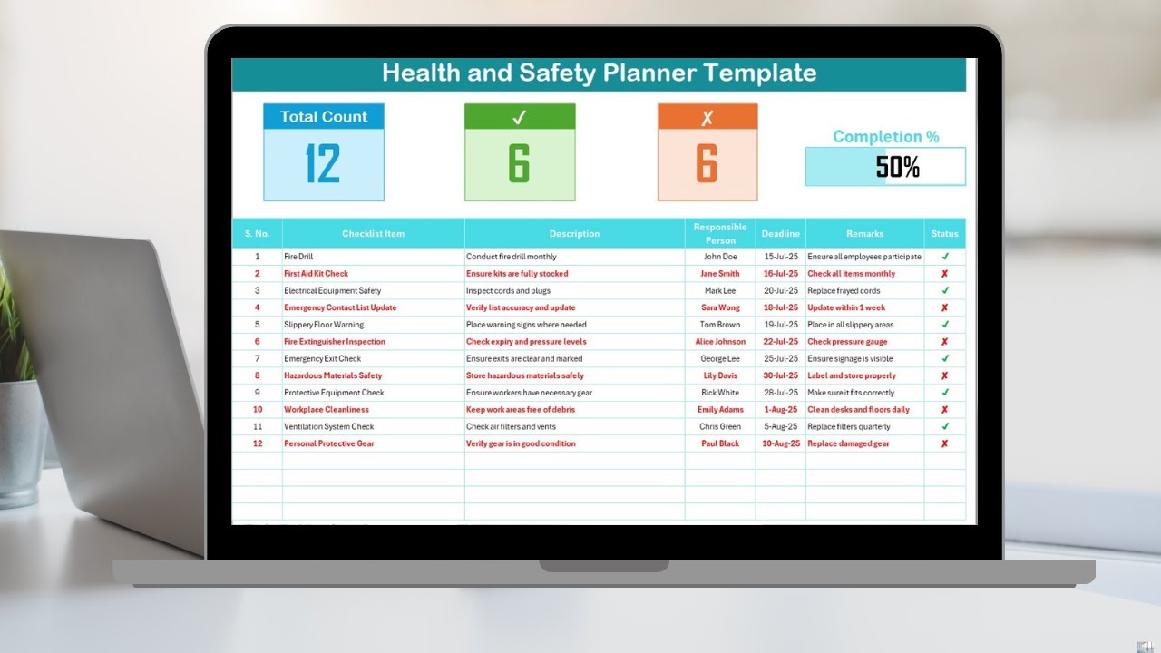 Health and Safety Planner Checklist in Excel - YouTube
