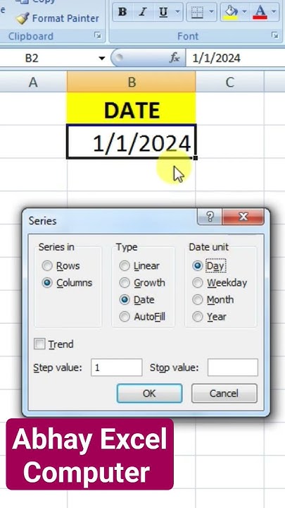 how to add date series using shortcut in Excel #excel # ...