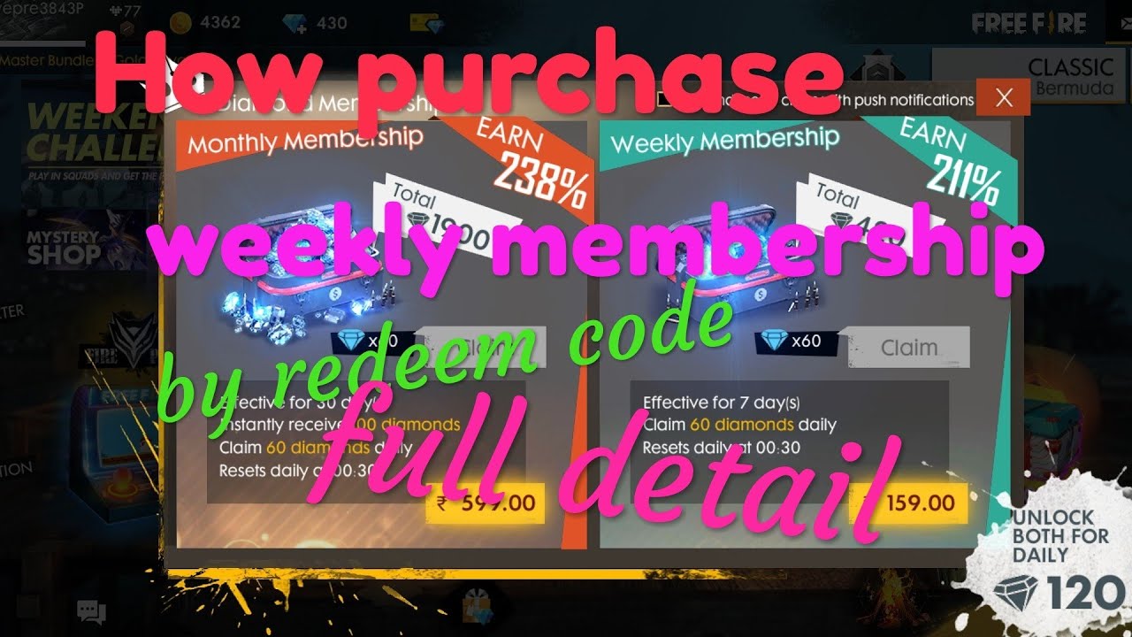 How purchase weekly membership for elite pass in free fire - YouTube