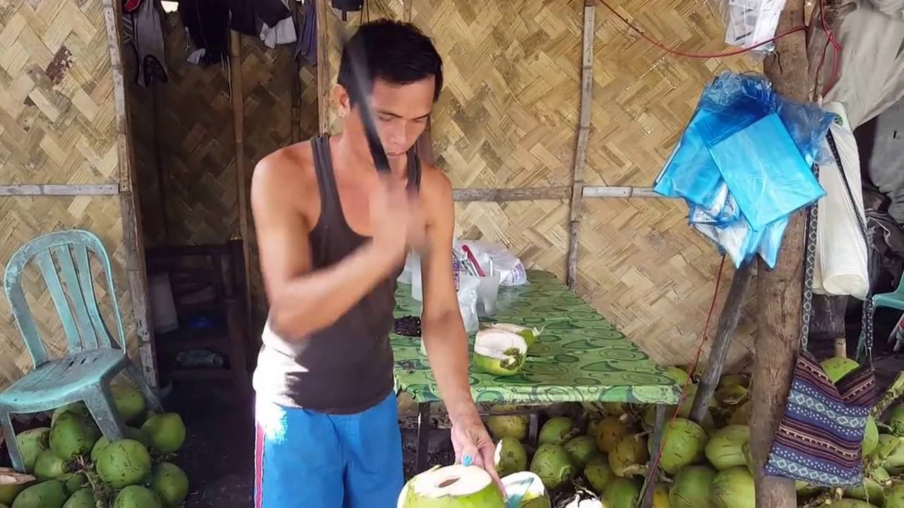 Cutting coconuts (Buko) at Tanay Rizal, Philippines - YouTube