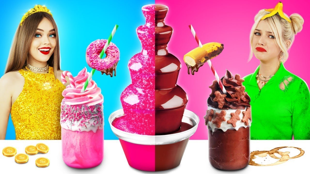 Tantangan Air Mancur Coklat Mahal vs Murah | Hanya Makan Permen 24 Jam ...