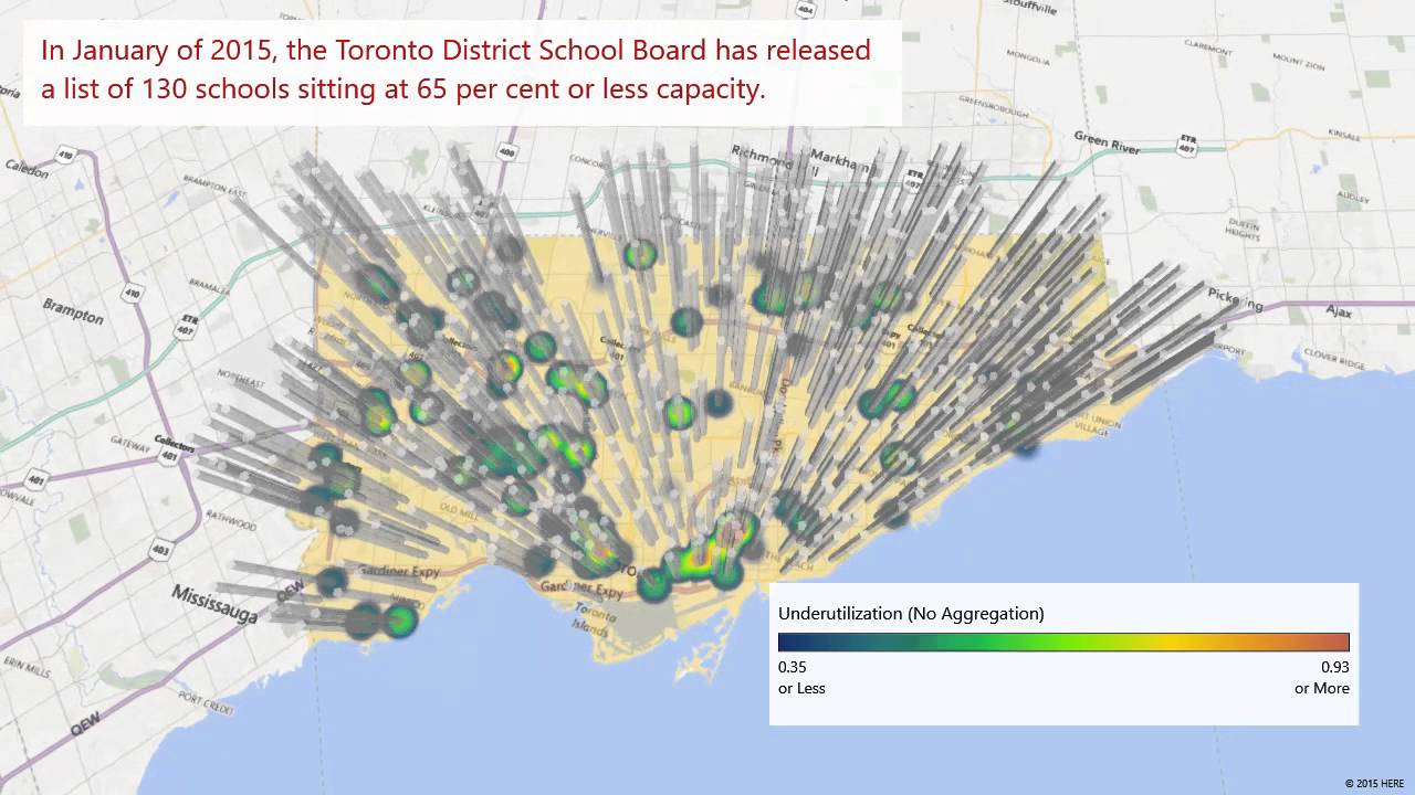 PowerMap video of TDSB schools with low enrollment, 2014-year data ...