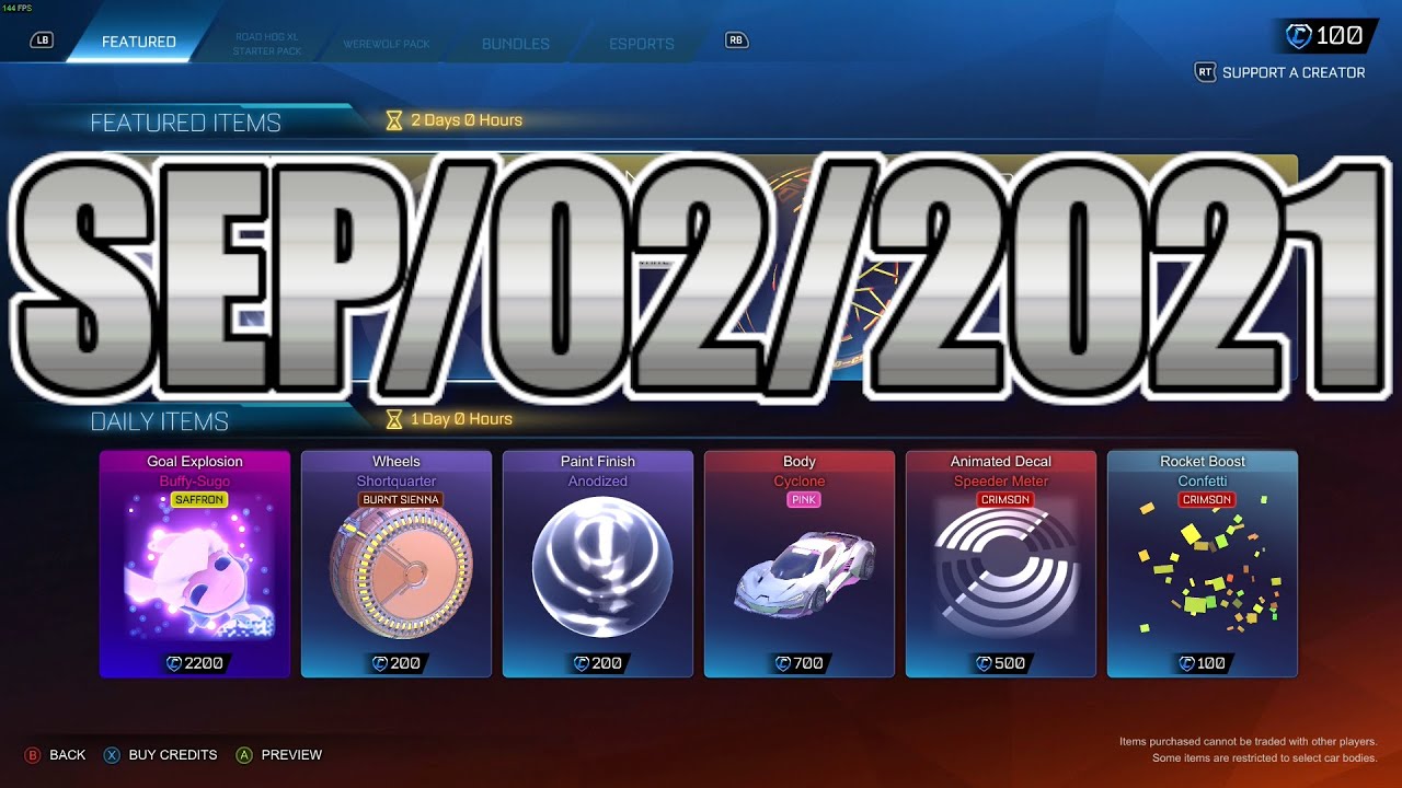 ROCKET LEAGUE ITEM SHOP | SEPTEMBER-02-2021 | BUFFY-SUGO SAFFRON + TW Z ...