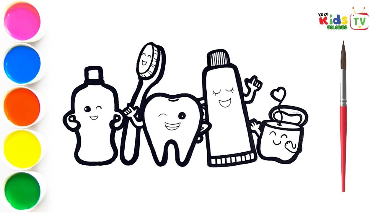 Teeth Hygiene Drawing and Painting for Kids, Toddlers | How to Draw ...