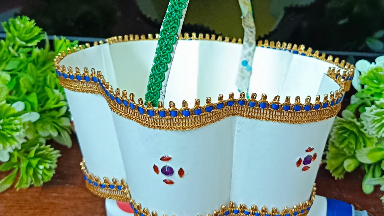 #papercraft#pooja basket#paper glass crafts#Handmade#viral video# ...
