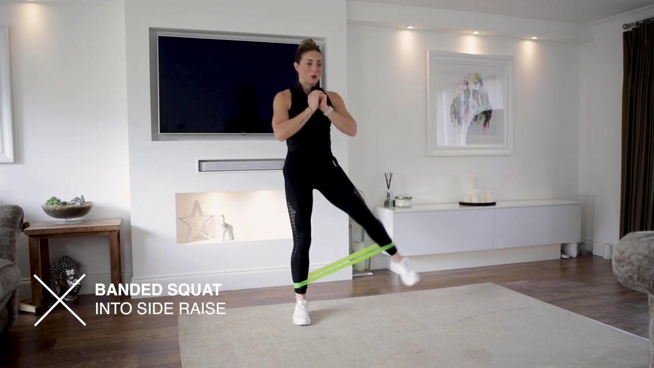 Banded Squat into Side Raise - YouTube