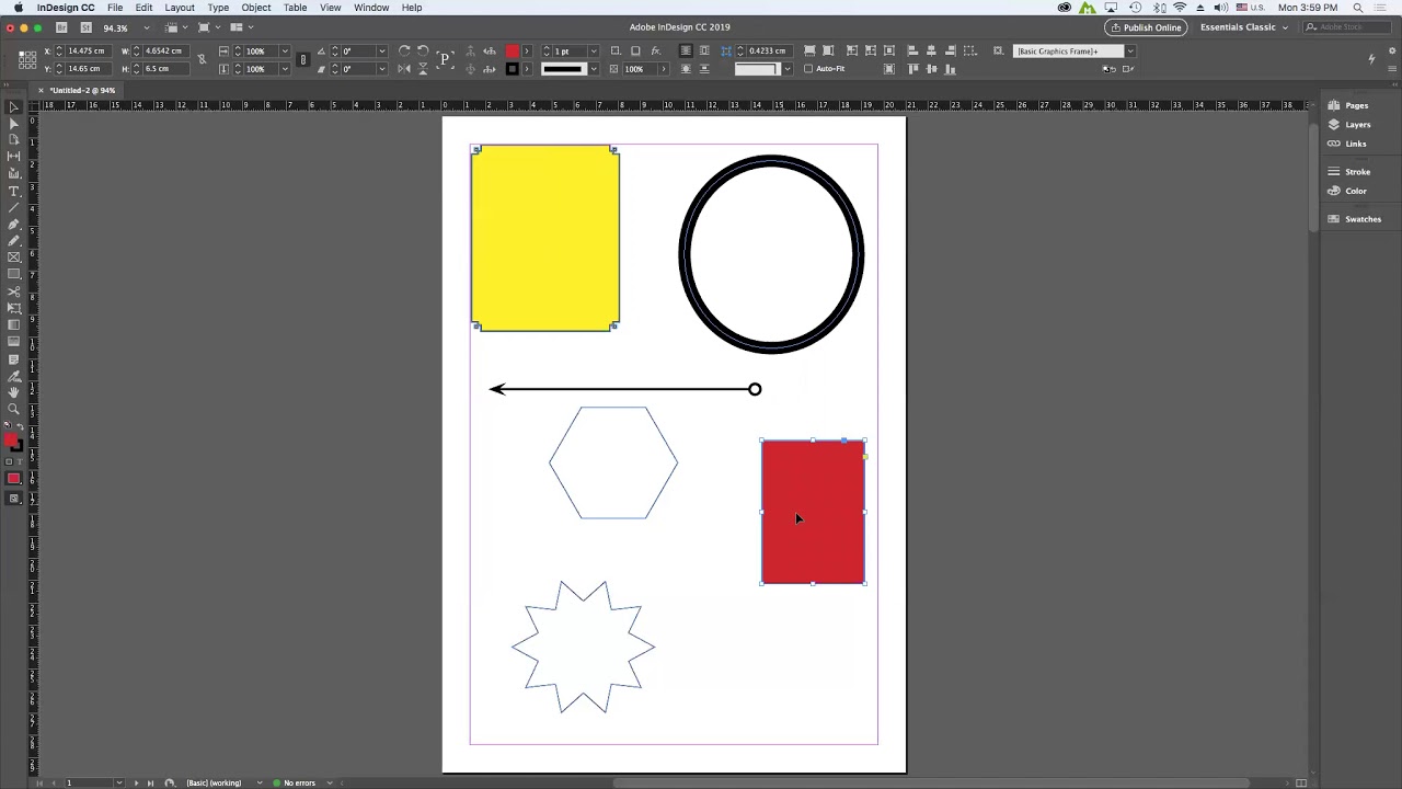 02 Indesign shapes selection gap page tools text and paragraph styles ...