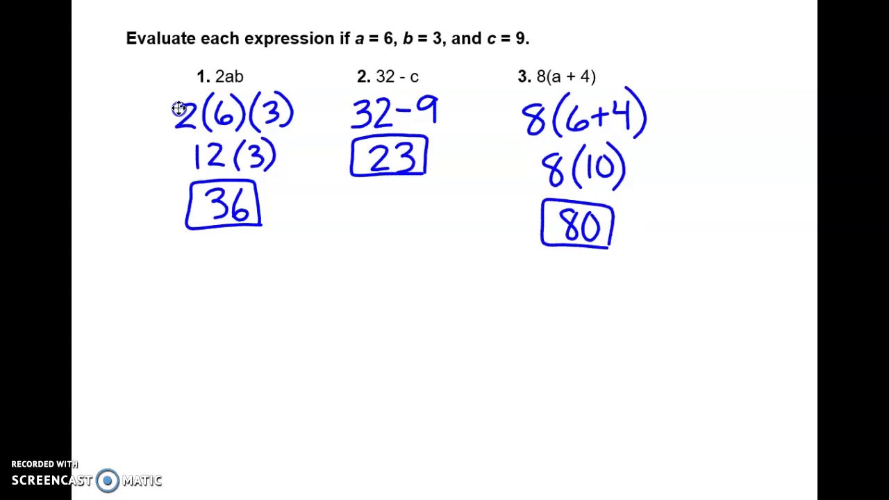 Evaluate Algebraic Expressions- Equations - YouTube