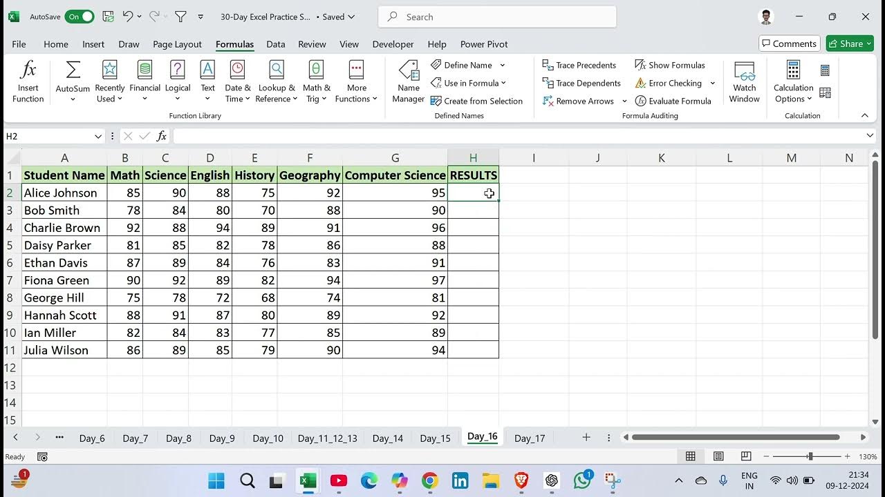 30-Day Excel Practice Series: Day 16 | Manage Student Marks with Named Ranges and Simple ...