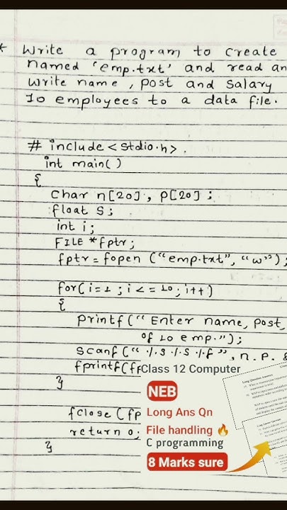 Class 12 File handling 8 marks | NEB #2081 computer - YouTube