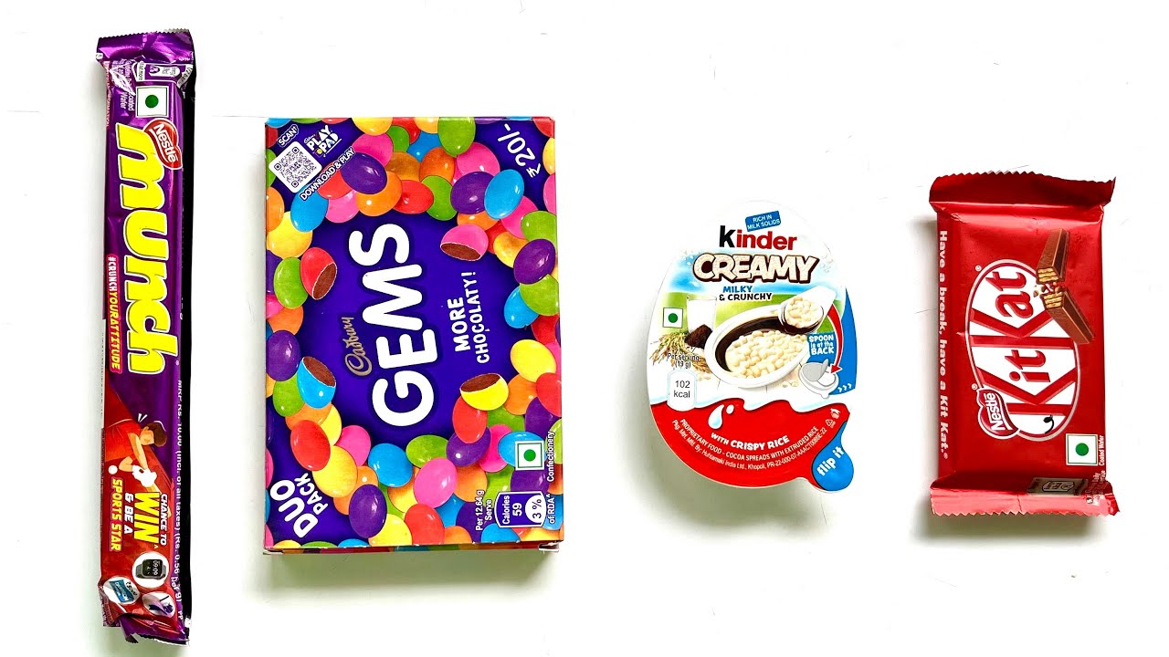 Munch vs Gems vs Kinder joy vs Kitkat - YouTube
