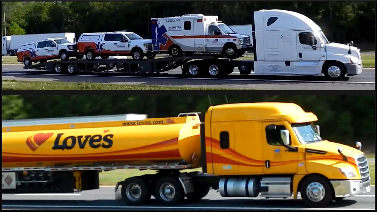 Truckspotting Yellow Freightliner Cascadia Loves AMR Ambulances 42525 ...