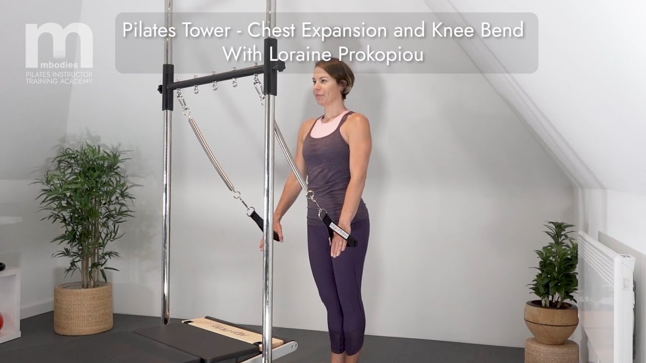 Pilates Tower Exercise - Chest Expansion and Knee Bend - YouTube