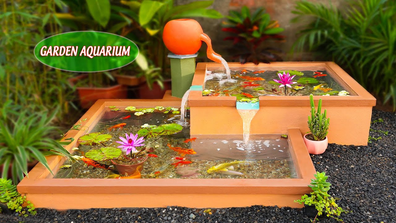 Surprising! Amazing waterfall fish tank from cement | Home decor - YouTube