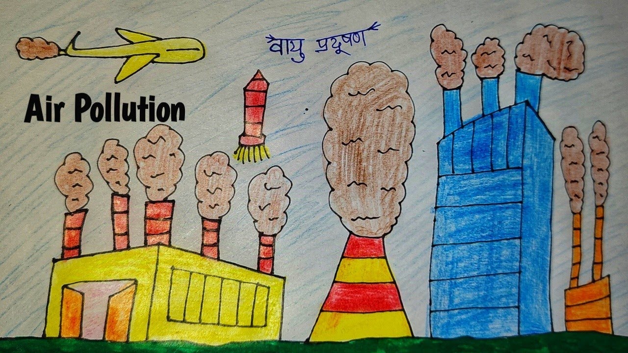 How to draw air pollution drawing/ वायु प्रदूषण का चित्र ...